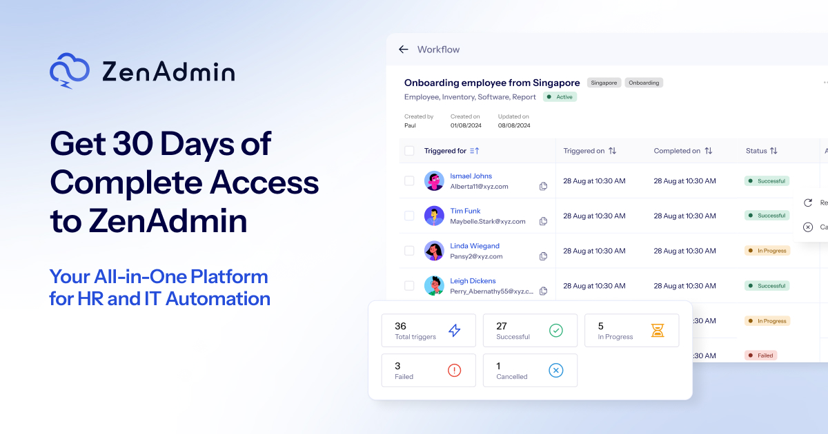 ZenAdmin 30 days Free Trial | Automate HR & IT Operations